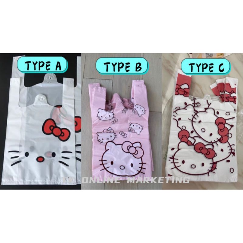20/30/50 Pcs Hello Kitty Plastic Bag Handles Packaging Cartoon Bag ...