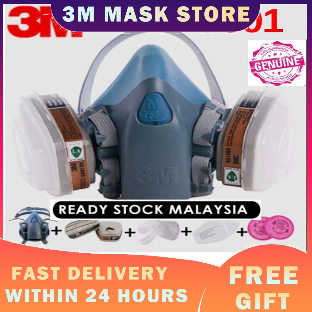 9in1 | 3M mask 7501 gas respirator half face topeng debu | cat ...