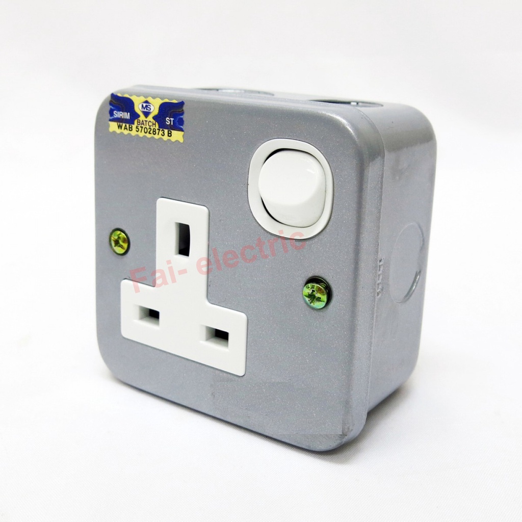 SIRIM 13AMP Metal Socket Metal Clad Switched Socket BESI / DOUBLE SWITCH SOCKET / DOUBLE METAL ...