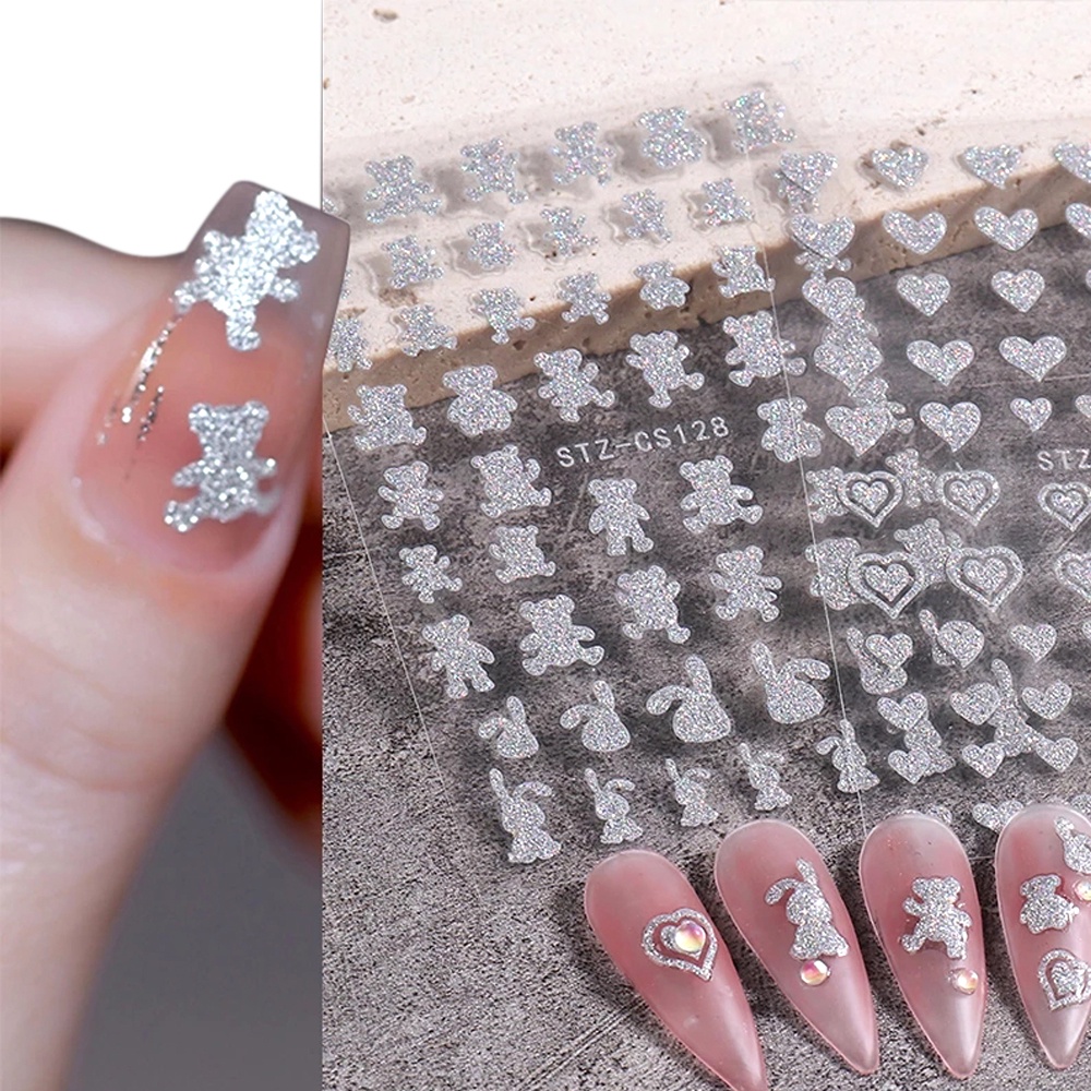 Hama Nail Holographic Silver Glitter 3d Manicure Stickers Nail Slider