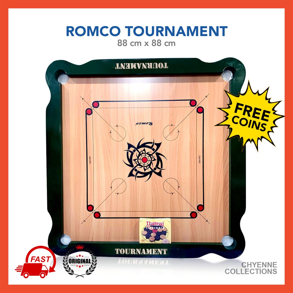 Tournament 88cm Carrom Board FREE premium Carrom Men • Romco Board Good ...