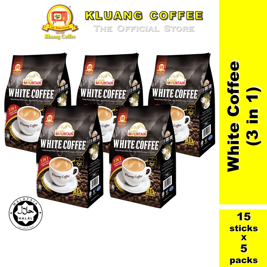 Kluang Mountain 3 In 1 Cap Televisyen White Coffee (15 Sticks x 5 Packs ...