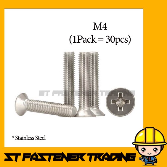 Flat Head Machine Screws Stainless Steel ( M4 x 16MM - M4 x 50MM ) 1 ...