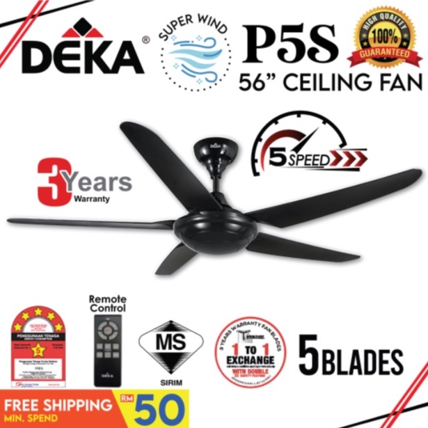 DEKA Fan XR5 / XR10 / P5S Ceiling 56" AC Motor Remote Control Kipas ...