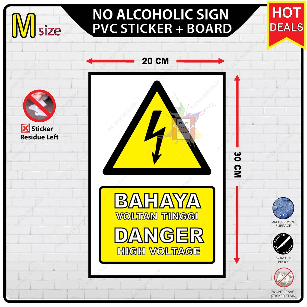 Danger High Voltage, Voltan TInggi (⚠️Yellow) Signgage PVC Sign Sticker ...
