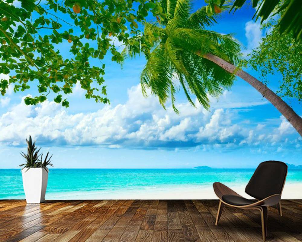 Coconut tree on tropical beach natural landscape 3d wallpaper mural ...