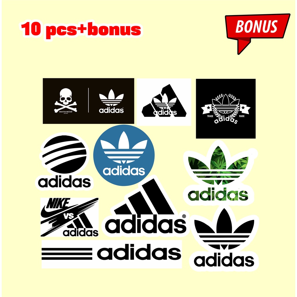 Adidas package contains 10 pcs of VYNIL WATERPROOF Brand Stickers ...