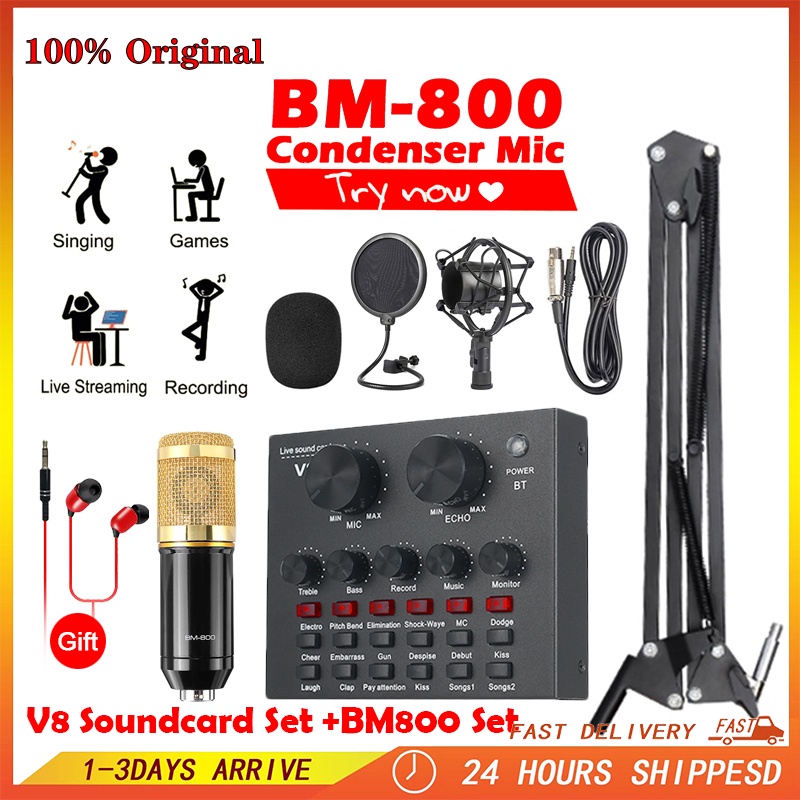 ⚡In Stock⚡Professional BM800 Mic with V8 Sound Card Recording For Radio Braodcasting Singing ...