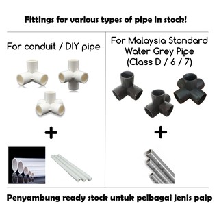 PVC Fitting Grey/White Pipe Joint Connector Penyambung Paip DIY/Conduit/PVC Paip Kelabu 3 Way ...