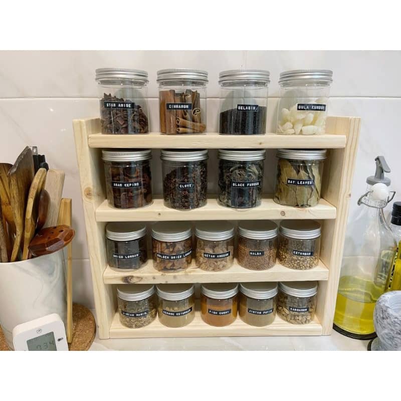 Siap pasang-Wooden rack shelves kitchen Rustic pinewood / rak botol ...