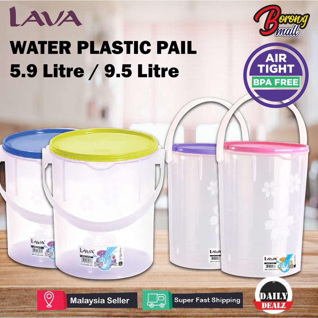 LAVA Water Plastic Pail Container Bucket BPA FREE AIRTIGHT 5.9L/9.5L ...