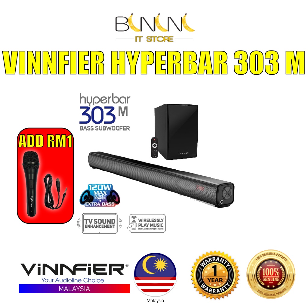 Vinnfier Hyperbar 303 M KTV Wireless Bluetooth Soundbar & Bass ...