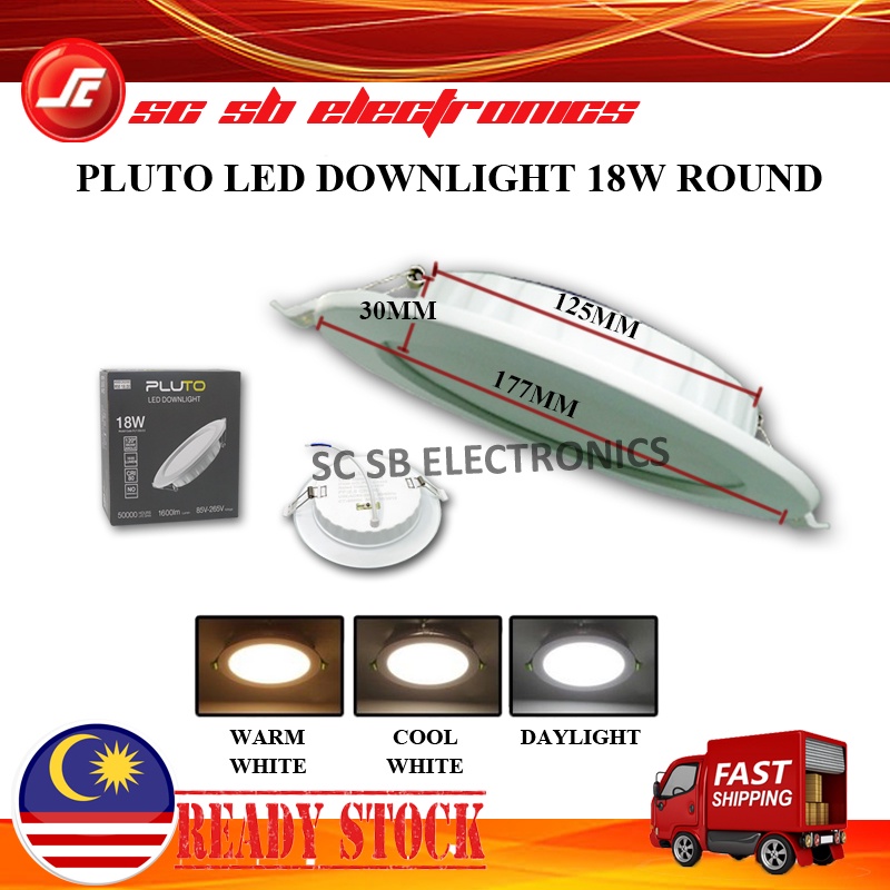 PLUTO LED DOWNLIGHT 18W ROUND PLT-EB333 ( 3000K WARM WHITE / 4000K COOL WHITE / 6500K DAYLIGHT ...