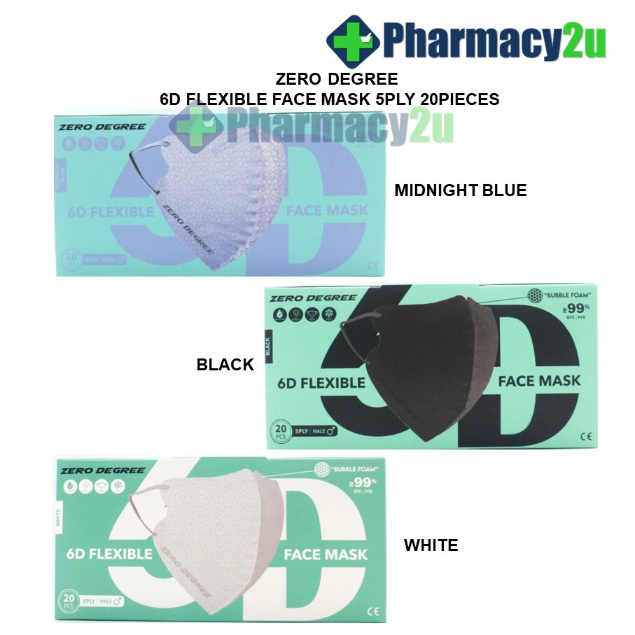 ZERO DEGREE 6D FLEXIBLE PROTECTIVE FACE MASK 5PLY 20PIECES | Shopee ...