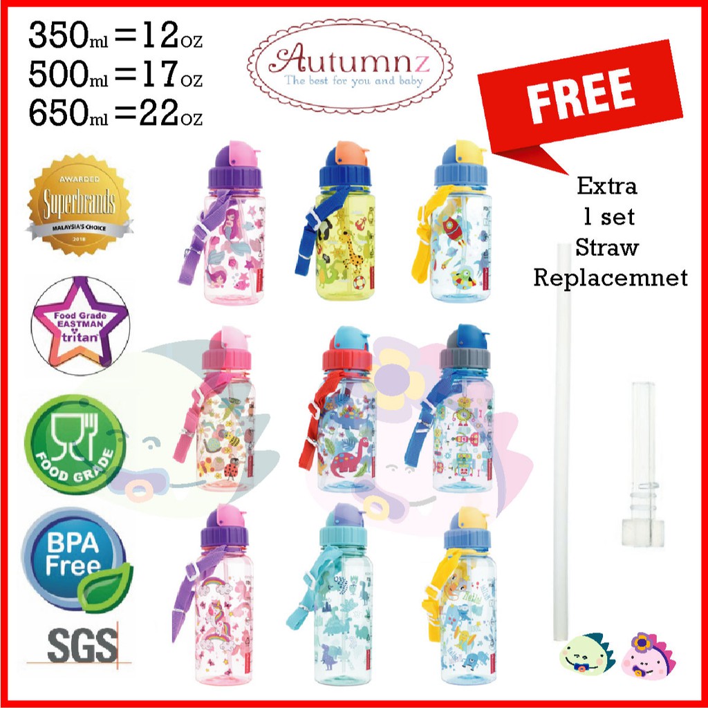 Autumnz Flip Top Straw Bottle Botol Air Straw 9m+ [ 350ml / 500ml ...