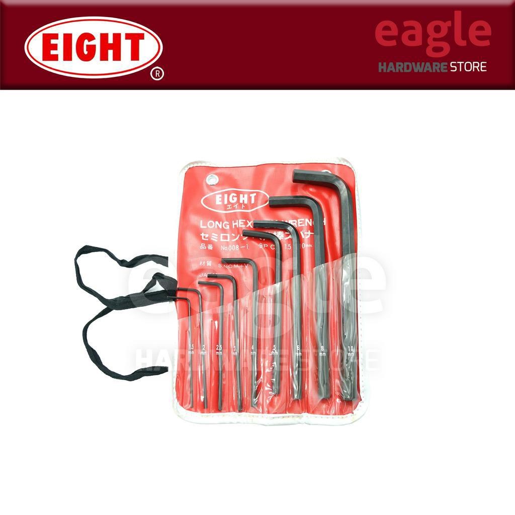 Eight 008-1 9 Pcs 1.5 - 10mm Black Long Length Hex Key Wrench | Shopee ...