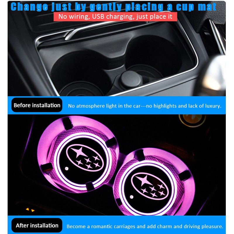 Subaru 7 Colors LED Car Cup Mat Glow Coaster Pad For Impreza wrx sti ...