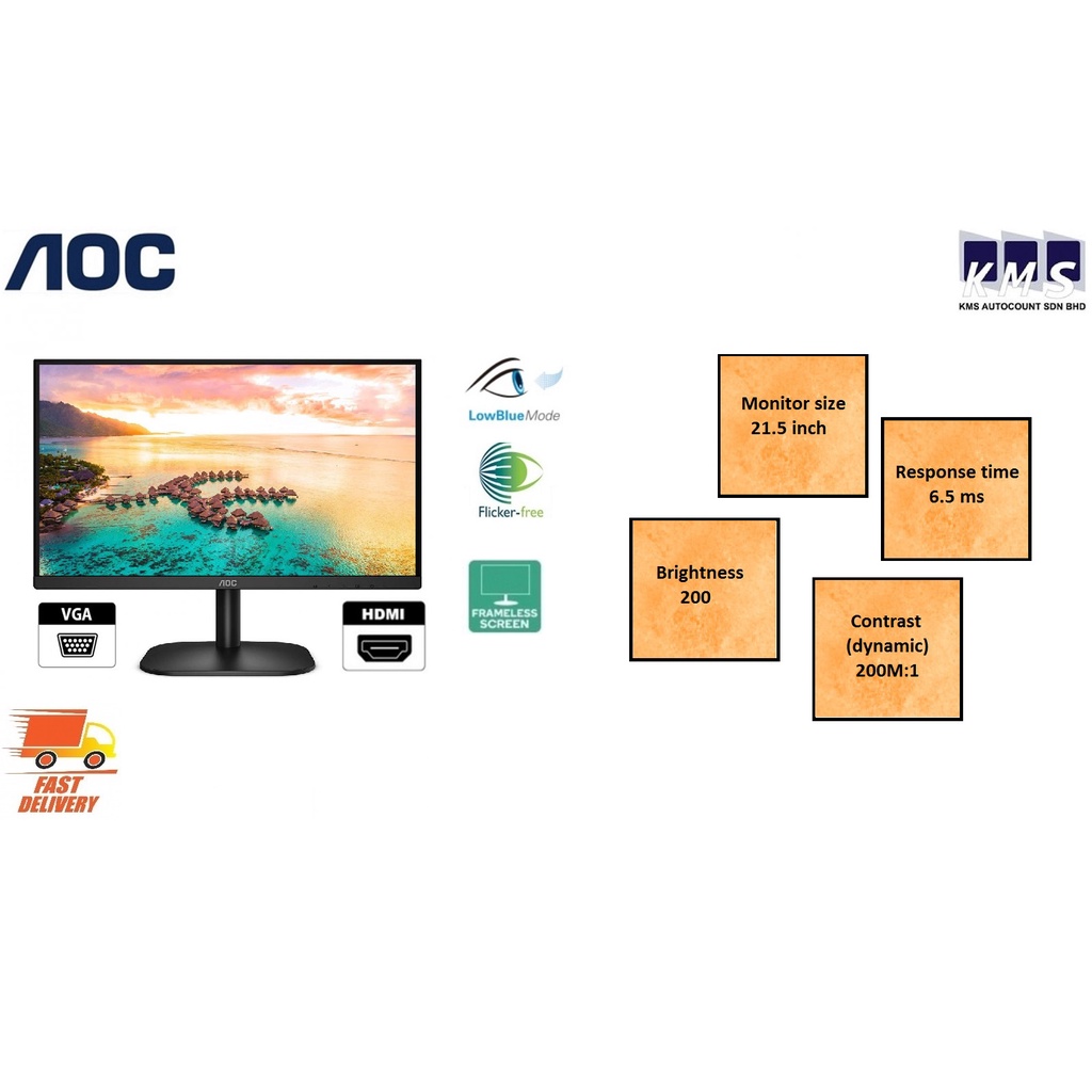 AOC 21.5" FULL HD 75HZ LED MONITOR | Shopee Malaysia