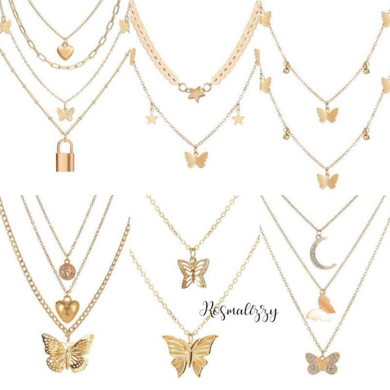 LZ (Clear Stock) All About Butterfly Rantai Rama-rama Multilayer ...