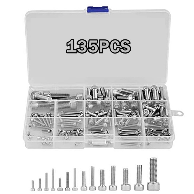 135PCS Skru Kepala Soket Hex Socket Cap Head Screws Stainless Steel M2.5 M3 M4 M5 M6 M8 Screws ...