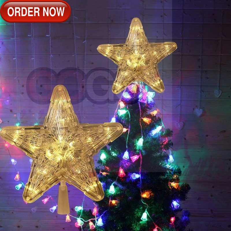 GG LED Christmas Tree Top Topper Five Pointed Star Flashing Light Xmas ...
