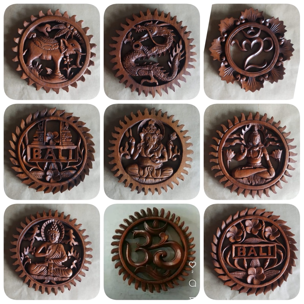 KAYU 20cm wooden panil craft Balinese carved wall decoration | Shopee ...