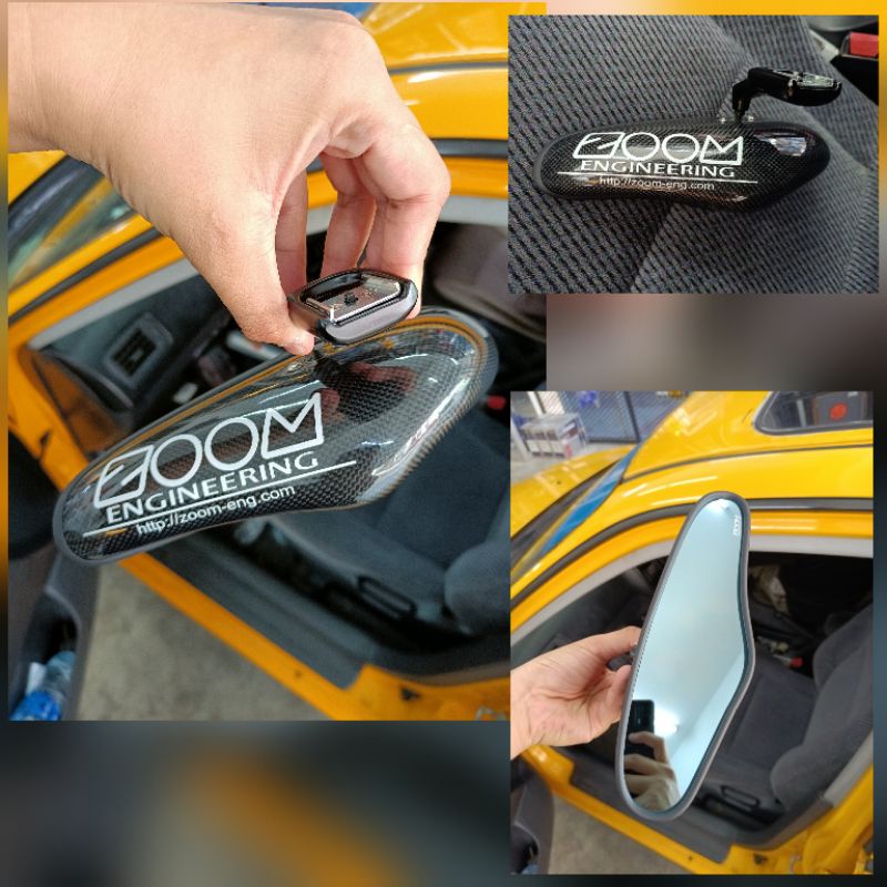 ZOOM ENGINEERING Real Carbon Fiber Colour Center Rear Mirror with Blue ...