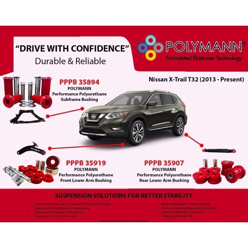 POLYMANN NISSAN X-TRAIL T32 2013 - Present Subframe, Front & Rear Lower ...