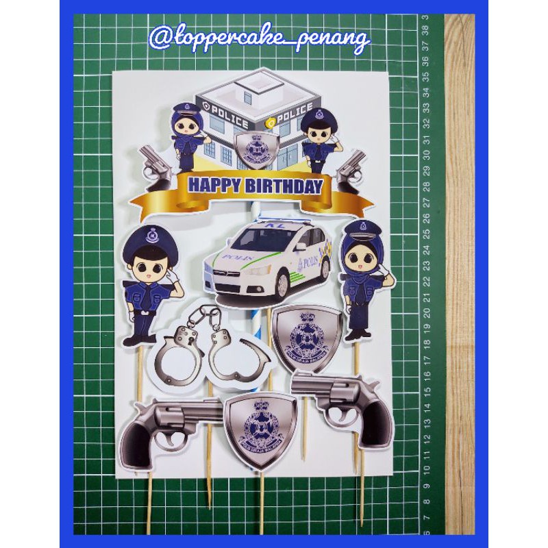 Police Polis Cute Happy Birthday Decoration Set Cake Topper for ...