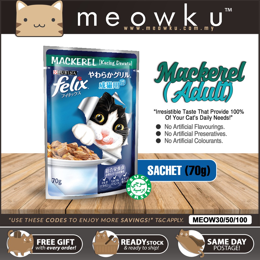 FELIX® MACKEREL 70g Wet Cat Food Sachet Pouch For Adult (Makanan Basah ...