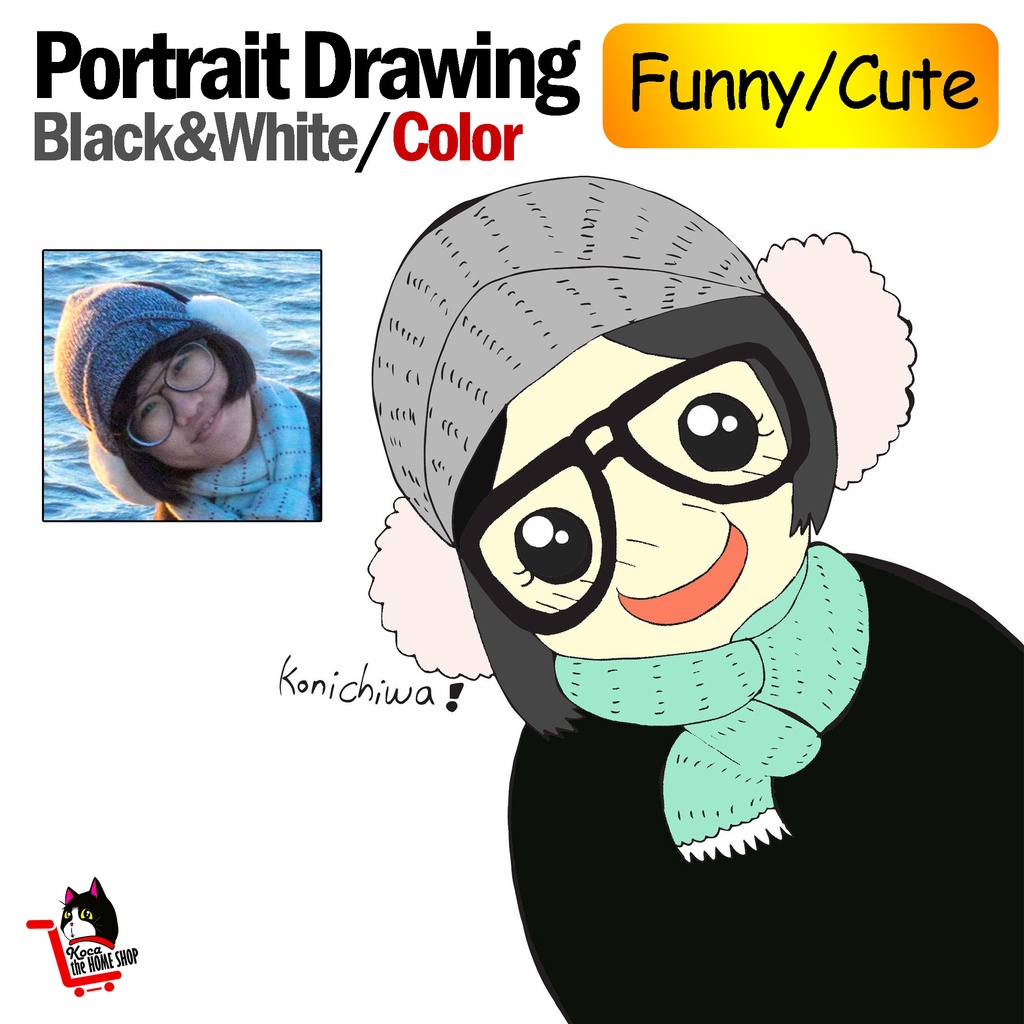 Funny and Cute Portrait Drawing Black&White Color | Lucu dan Comel ...