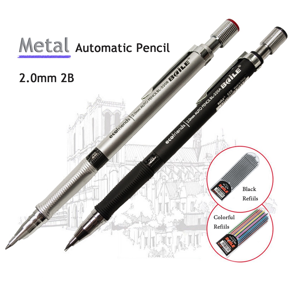 Automatic Mechanical Pencil 2B 2.0 mm With Color Black Lead Drawing ...