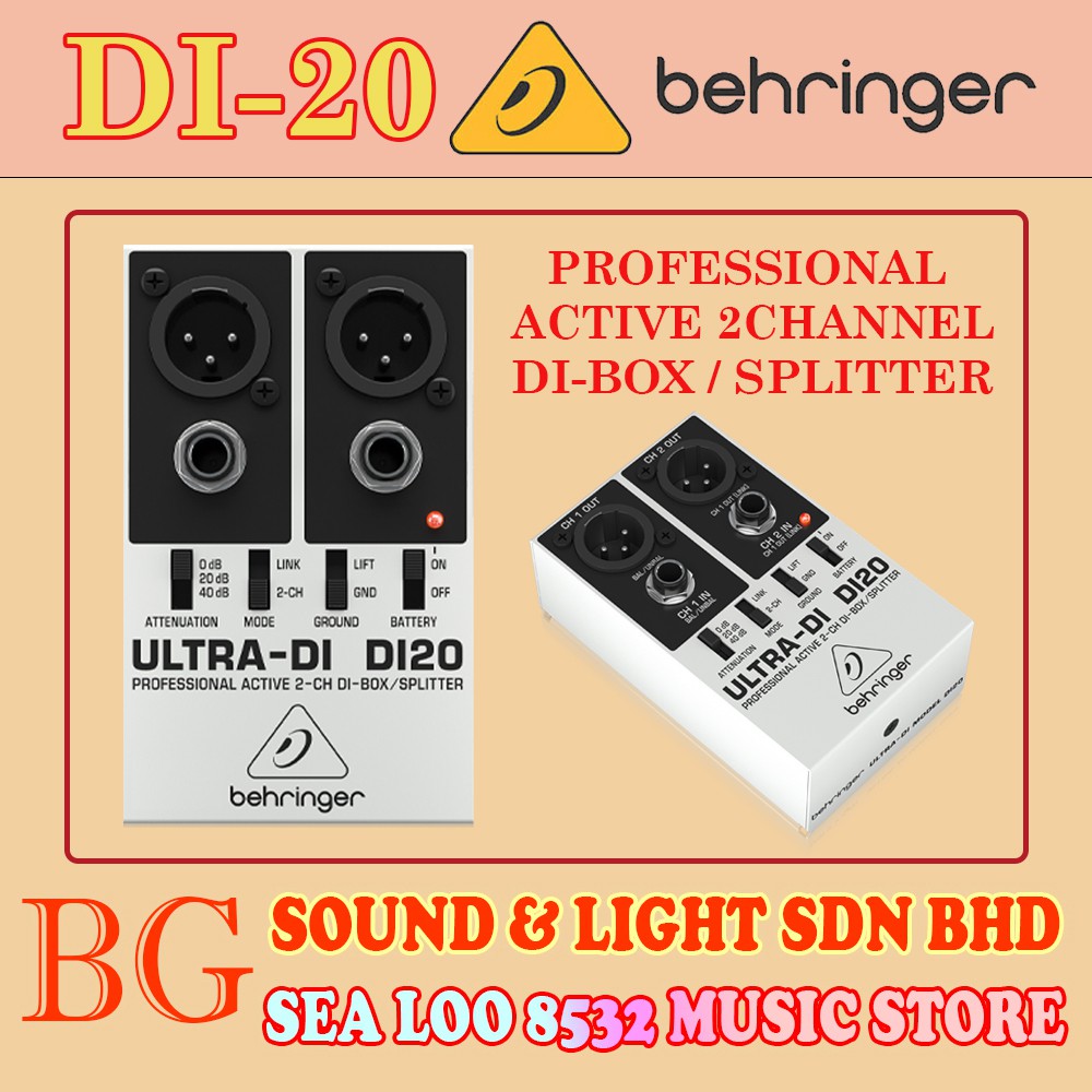 BEHRINGER DI20 / DI-20 ULTRA ACTIVE 2 CHANNEL DI BOX / SPLITTER ...