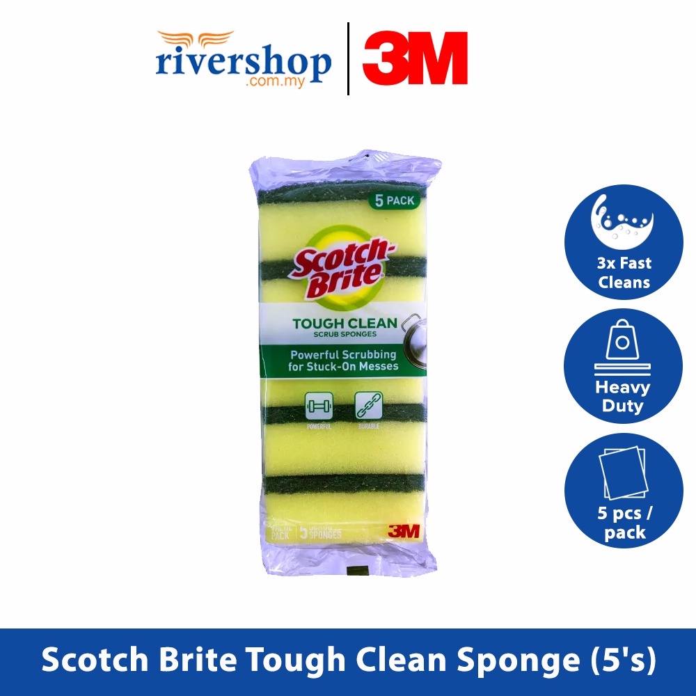 3M Scotch Brite 21-5 TOUGH CLEAN SCOURING SPONGE (5's) | Shopee Malaysia