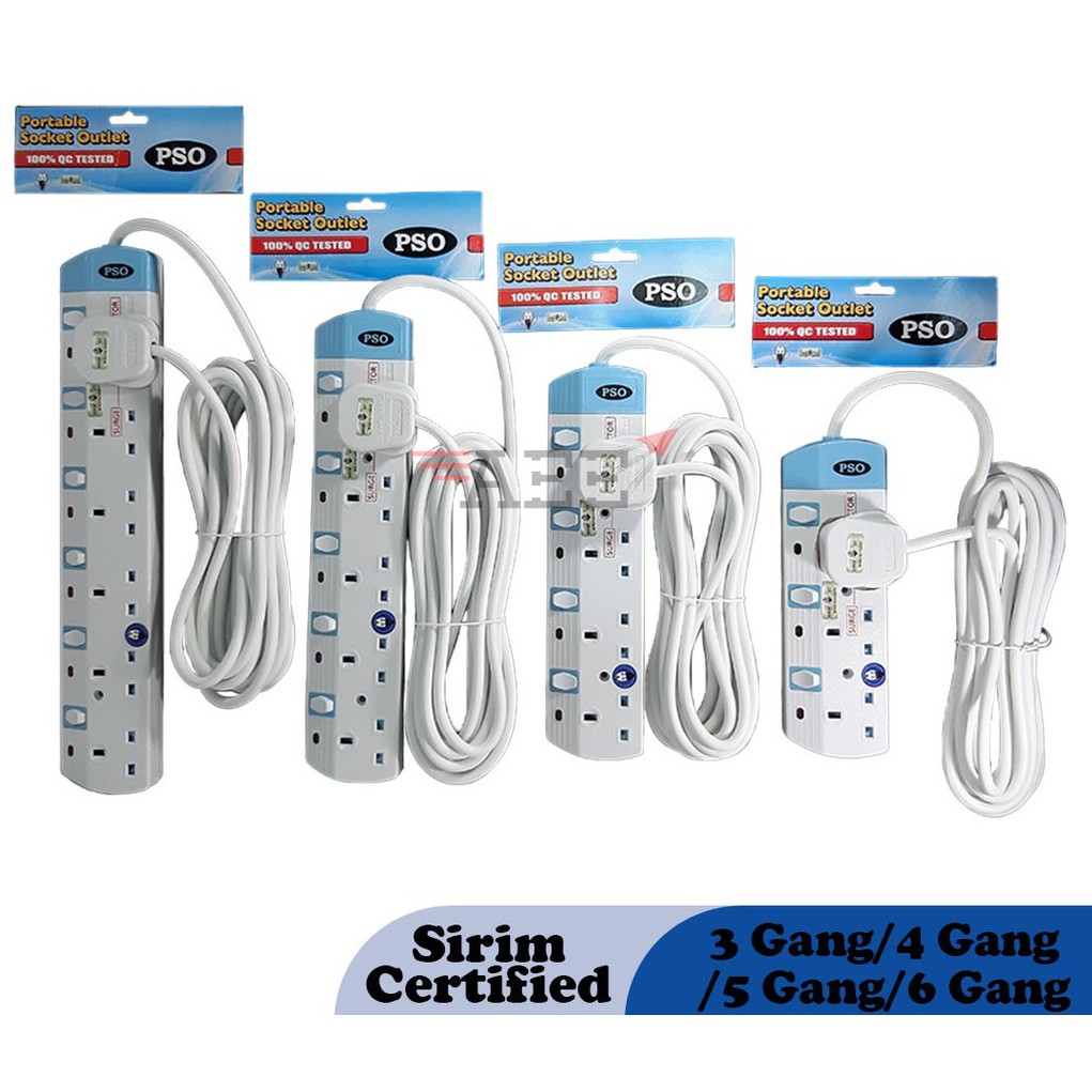 Pso Extension Socket 2 Meter 2 Socket 3 Socket 4 Socket 5 Socket Sirim Shopee