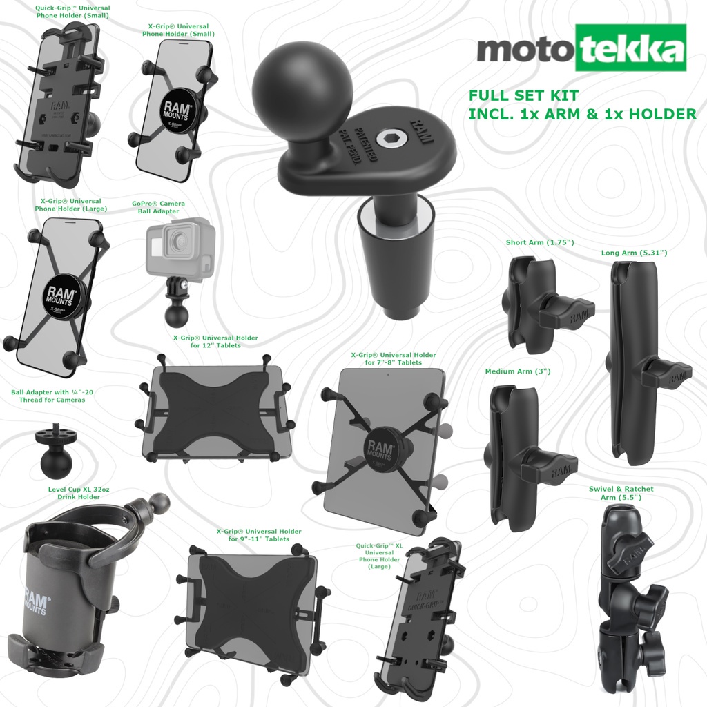 RAM Mounts Motorcycle Fork Stem Ball Base (RAM-B-342U) Full Set Kit ...