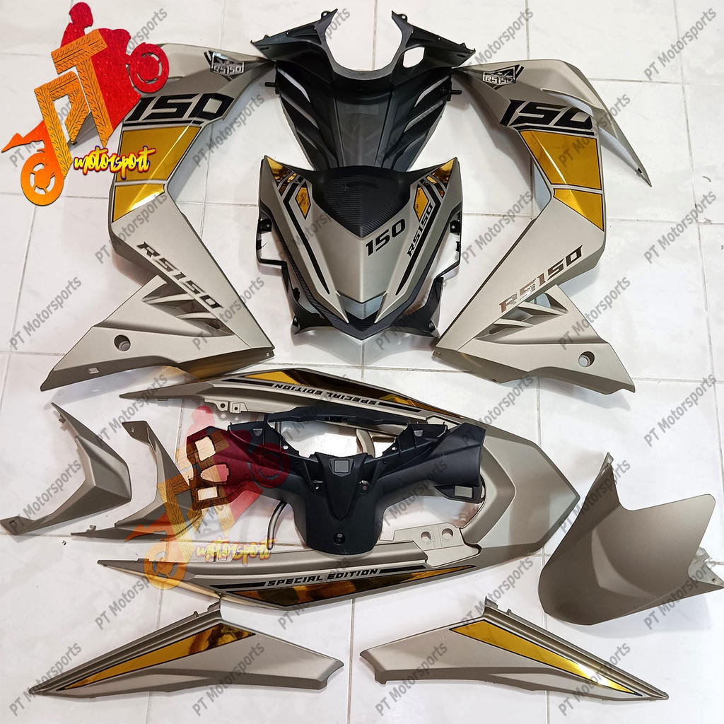 Honda RS150 Rs 150 V1 V2 Matt GOLD Cover Set Body Set Black Gold Carbon ...