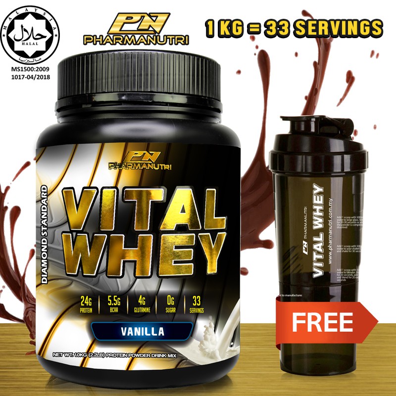 Vital Whey Halal 1Kg 24G Protein Isolate (Vanilla) - Jakim Halal+ Free Shaker Vs Hydro Whey ...