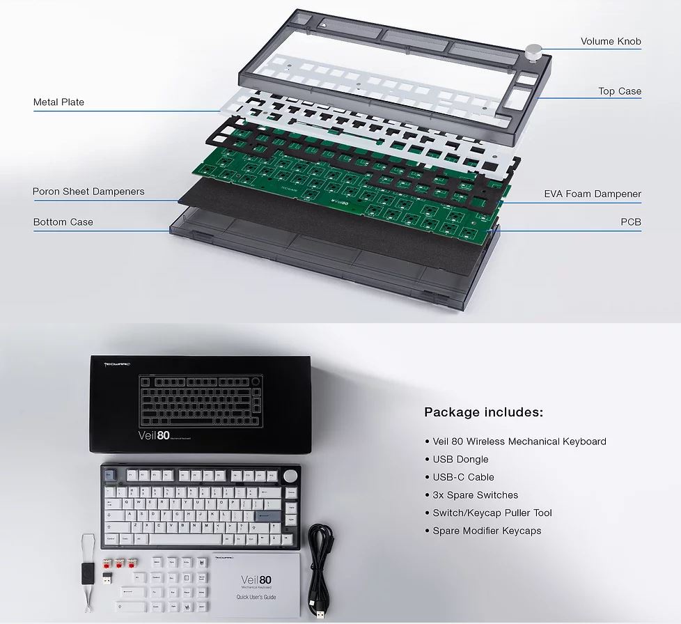 Tecware Veil 80 Wireless Translucent Black RGB Mechanical Keyboard ...