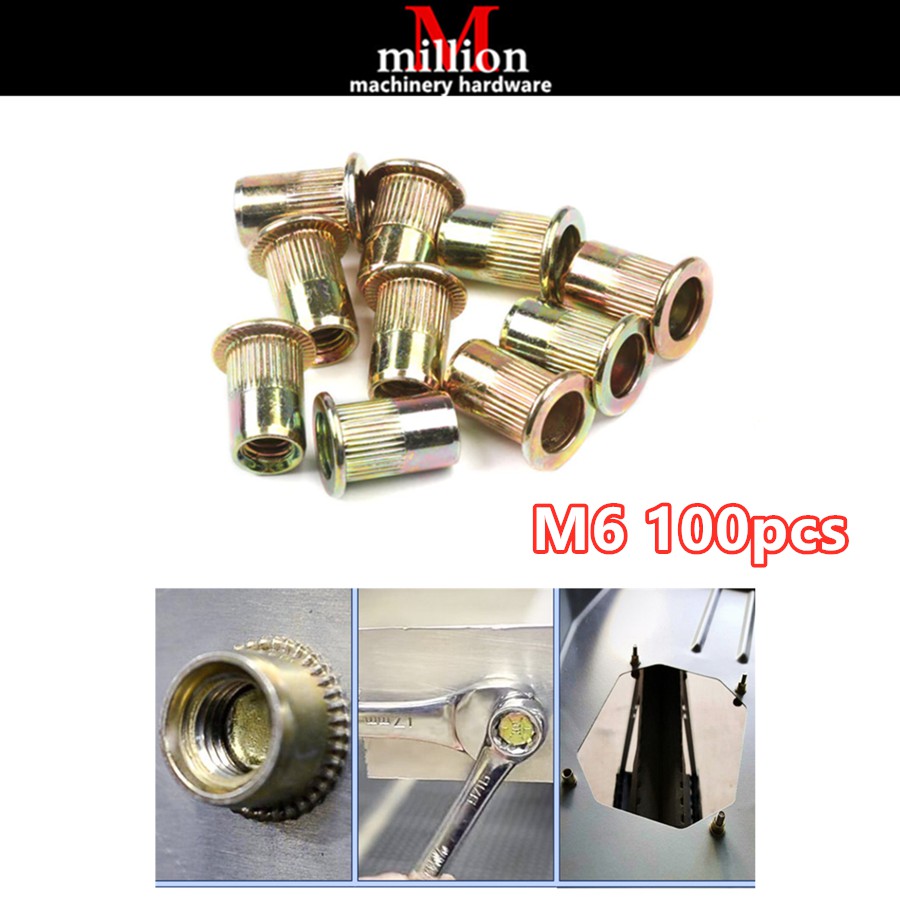 (50pcs / 100pcs) M3 M4 M5 M6 M8 M10 M12 Carbon steel Rivet Nuts Flat Head Rivet Nut Set Nuts ...