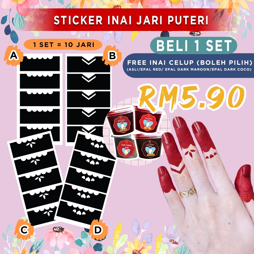 Stiker Inai Jari (10 Pcs) Free 1 Inai Celup Jari Cantik - Stiker Inai ...