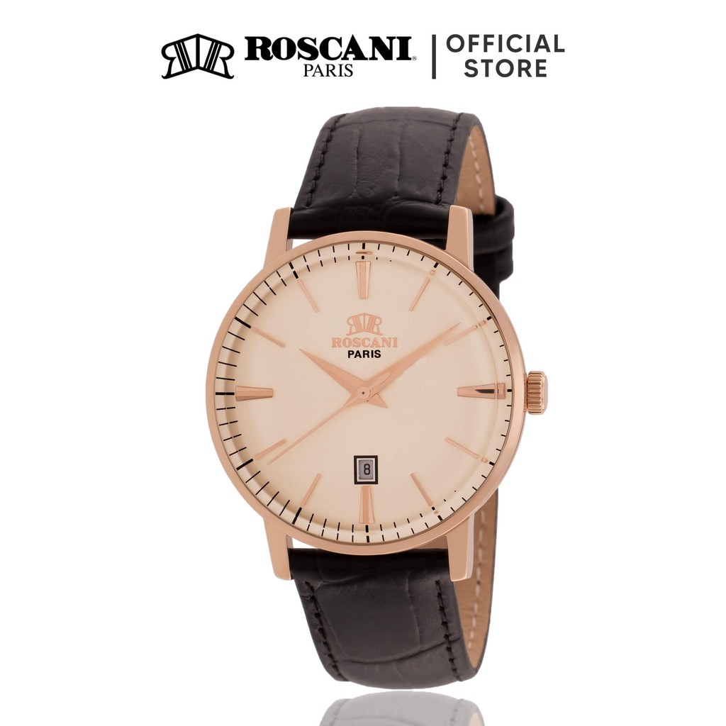 Roscani Nabil 430 Rose Gold Leather Men Watch -Raised Curved Crystal ...