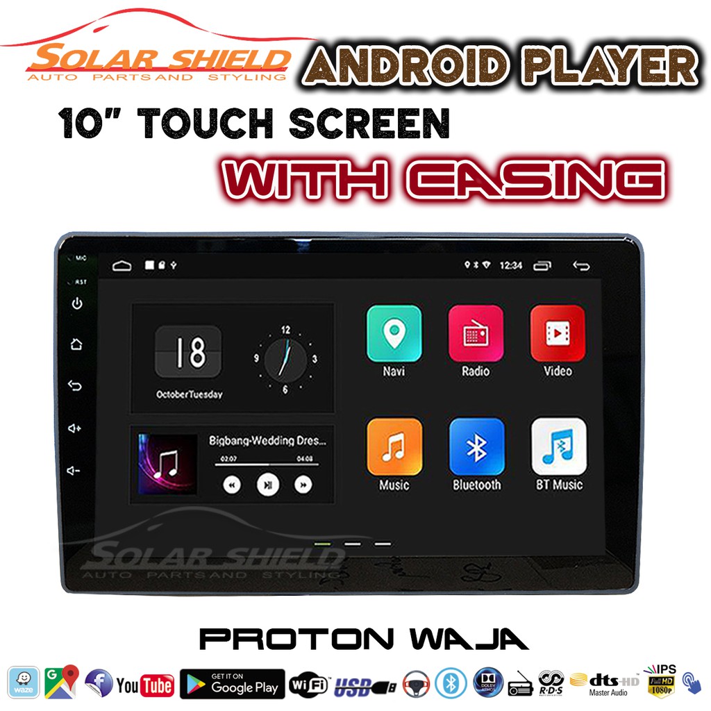 Proton Waja 10'' Android Player Touch Screen GPS Waze + Casing (Set ...
