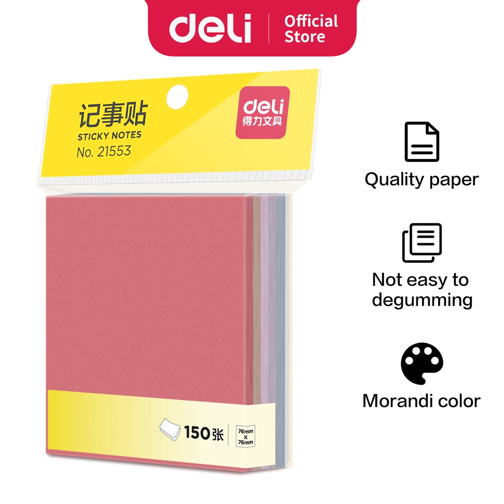 Deli Sticky Notes 21553 Sticky Note Morandi (100/150 Sheet x 76 x 76mm ...