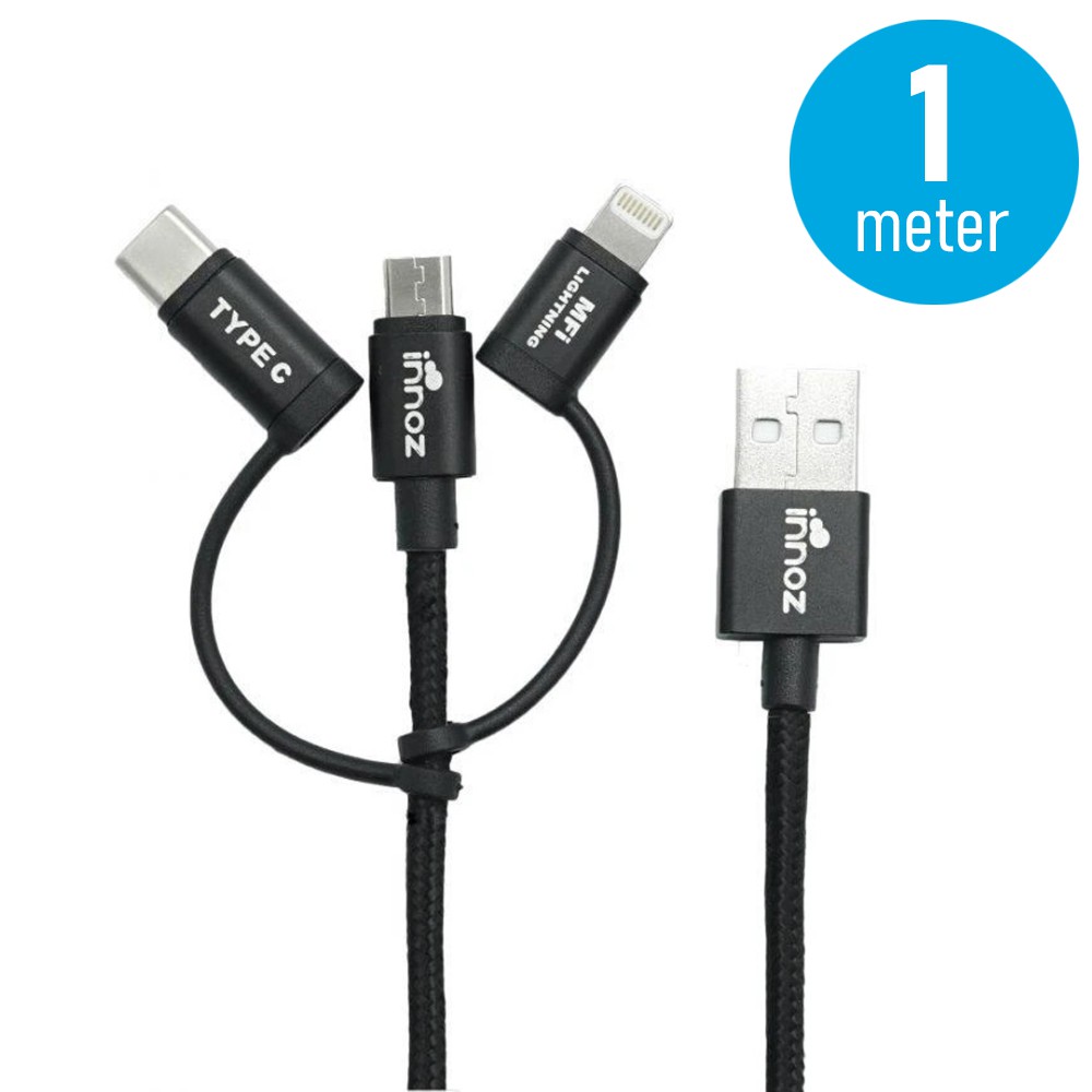Innoz® InnoLink 3-in-1 Nylon Cable - Black (1m) - MFI Certified ...