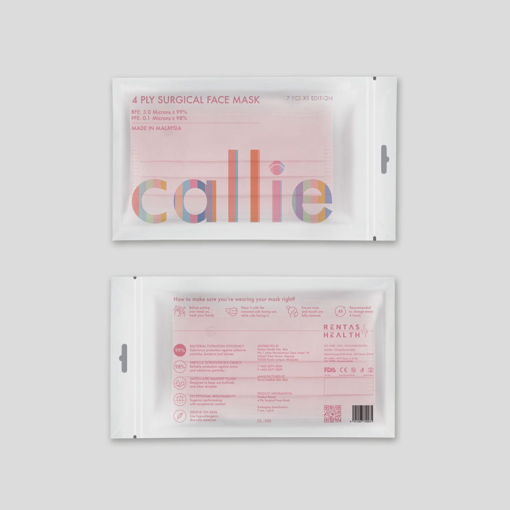 Callie 4 Ply Surgical Disposable XS size/ Children Face Mask 7 pcs ...