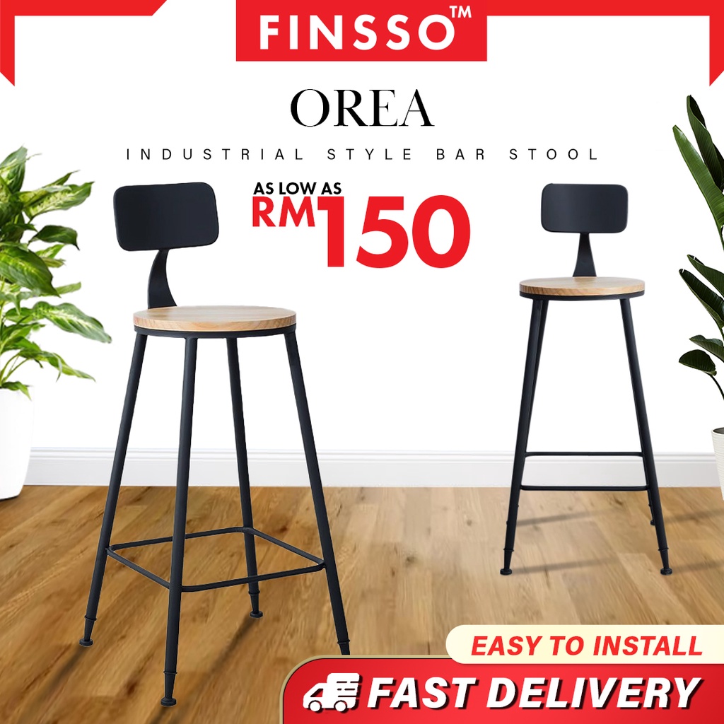 FINSSO : Orea Bar Stool High Foot Round Bar Stool With Backrest ...