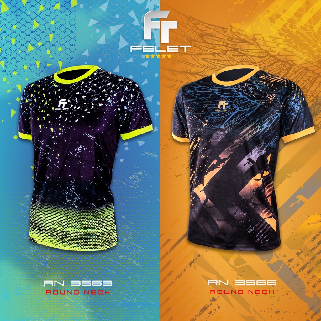 FELET Badminton Series RN3563 & RN3566 Graphic Tee Badminton Shirt 100% ...