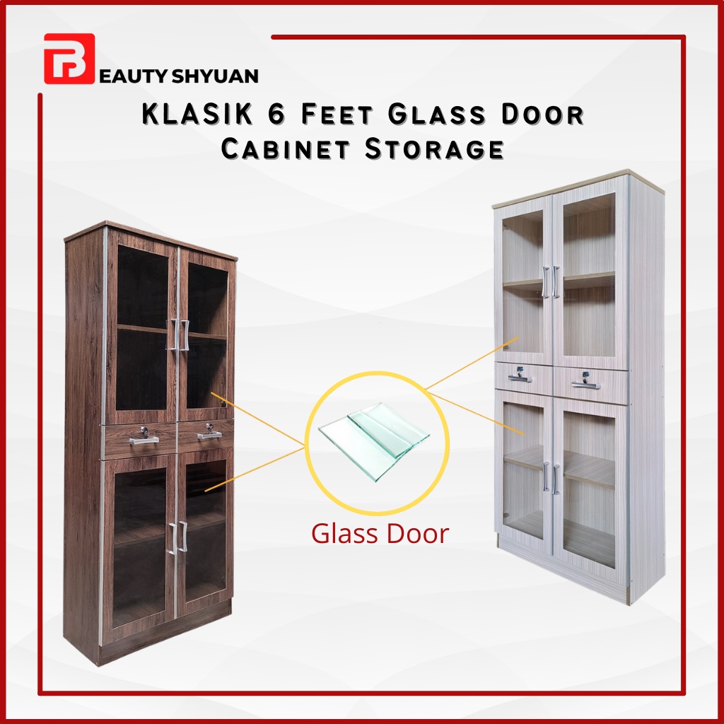 KLASIK 6FT Glass Cabinet Book Rack Bookshelf Cupboard Display Cabinet ...