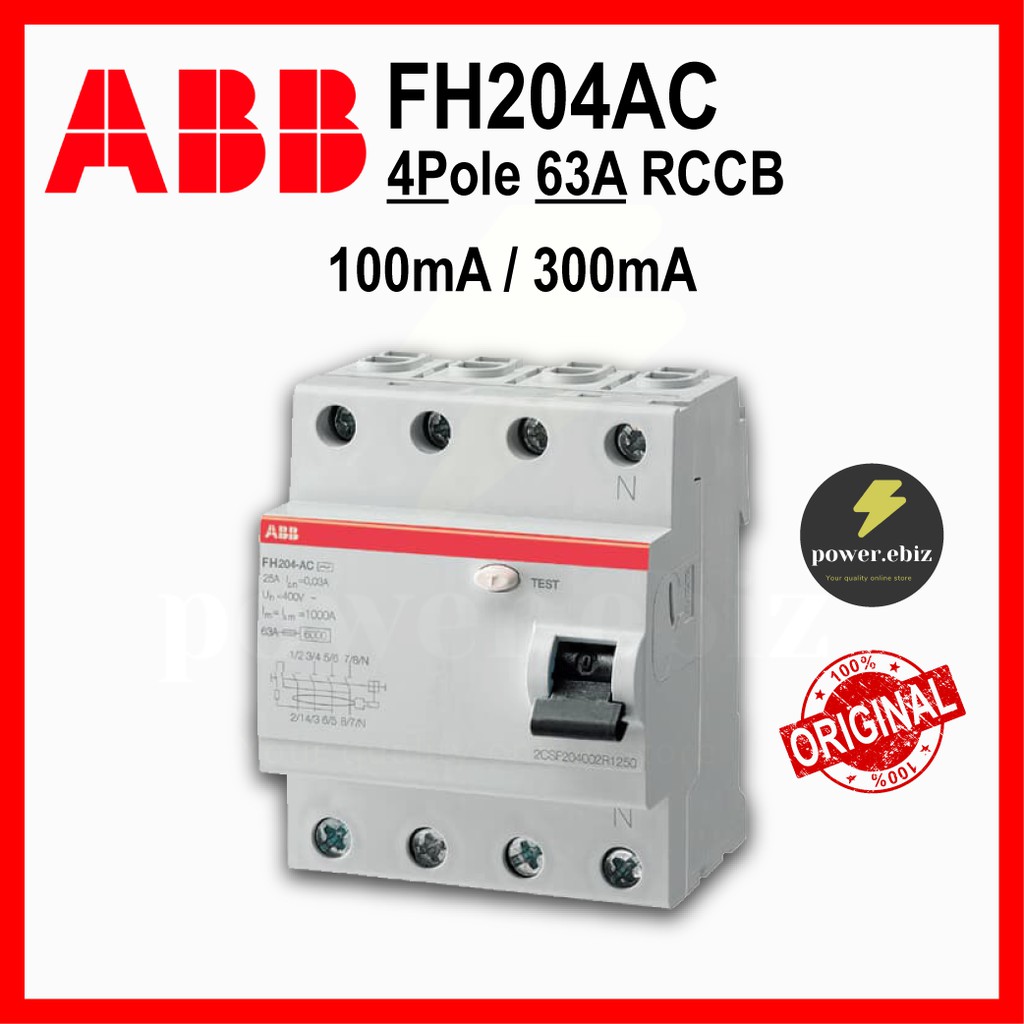 ABB FH204 AC-63A ( 100mA / 300mA ) 4POLE RCCB | Shopee Malaysia